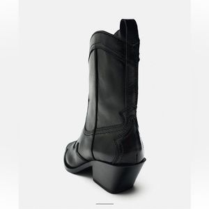Zara | Shoes | Zara Heeled Leather Cowboy Ankle Boots With Pieces ...